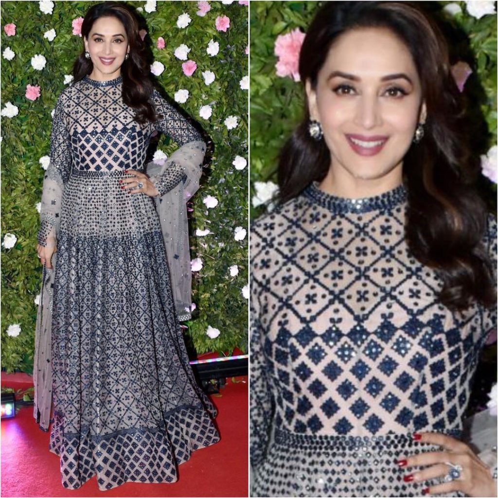 Madhuri Dixit In Navy Blue Floor Length Anarkali By Falguni K4 Fashion 2671