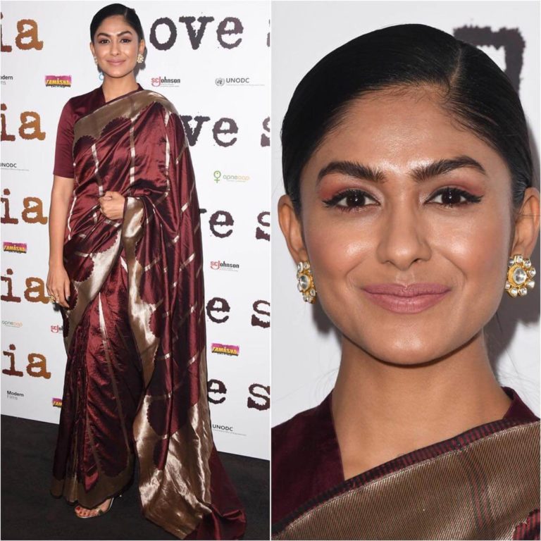Mrunal Thakur in chocolate brown silk saree - K4 Fashion