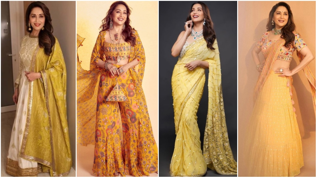 Madhuri Dixit's Wardrobe Of Brightest Yellow Ethnic Wear - K4 Fashion