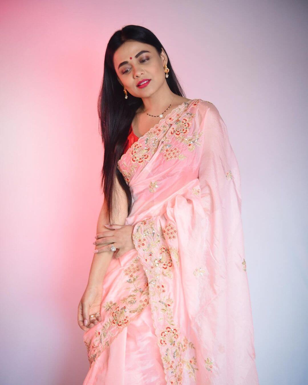 Prarthana-Behere-Fabulous-Look-In-Pistal-Pink-Orgenza-Saree - K4 Fashion