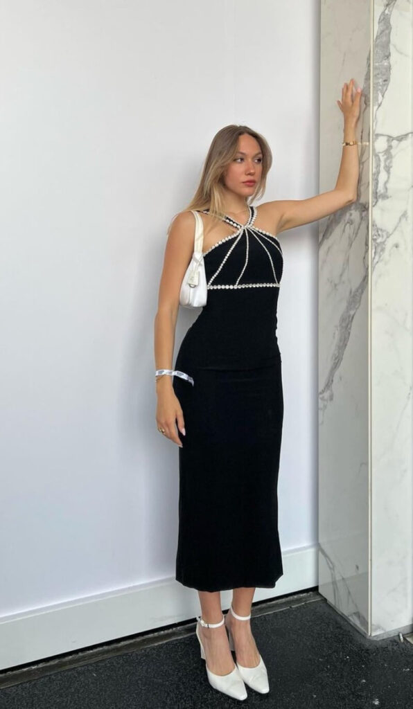 Giulia Bernardi In Black Pearl Design Long Dress - K4 Fashion